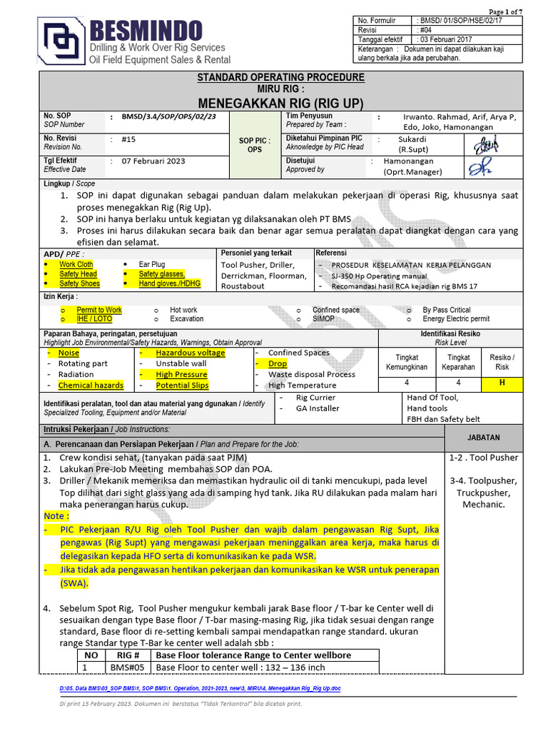SOP Menegakkan Rig (Rig Up) BMS | PDF