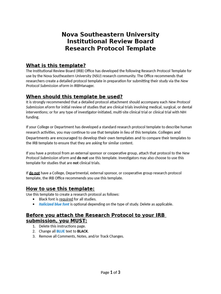 NSU IRB Research Protocol Template | PDF | Clinical Trial ...