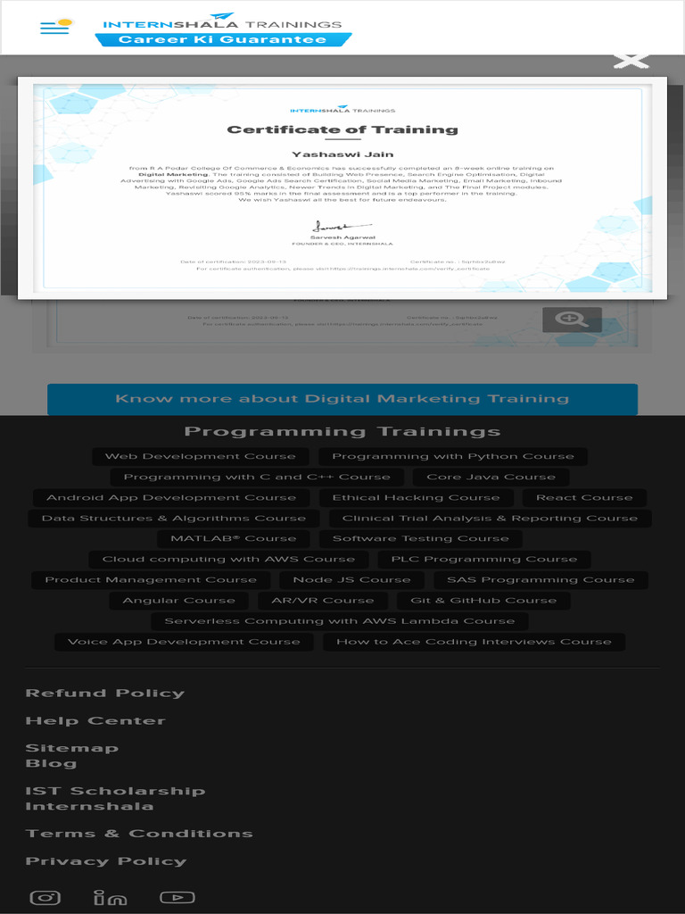 Internshala Trainings | PDF