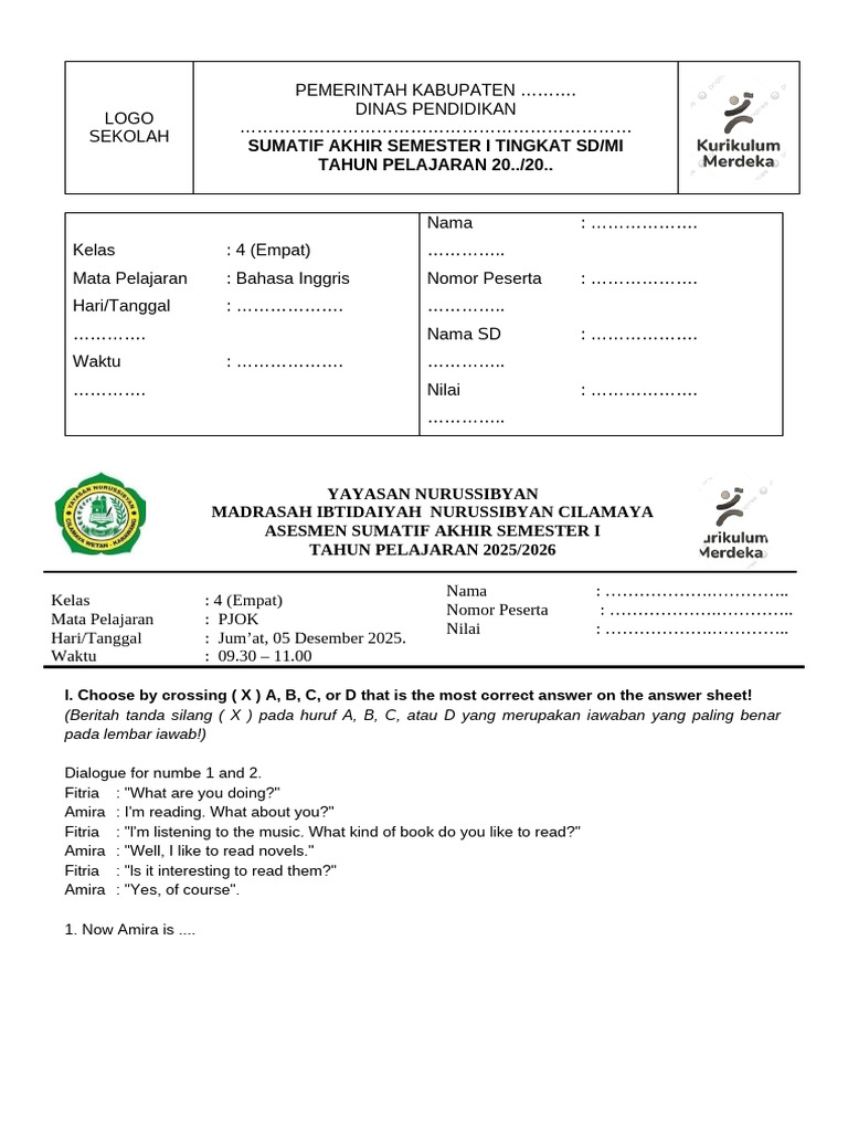 SAS Bahasa Inggris Kelas 4 SEM 1 | PDF | Interior Design | Home