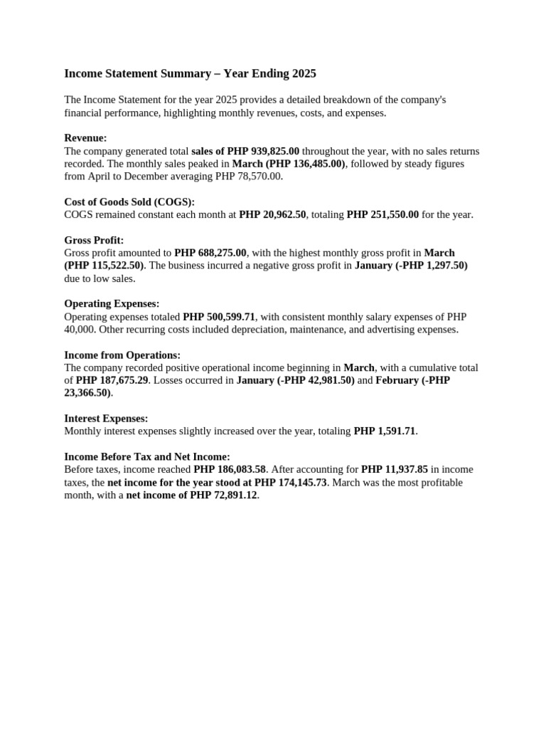 Income Statement Summary | PDF