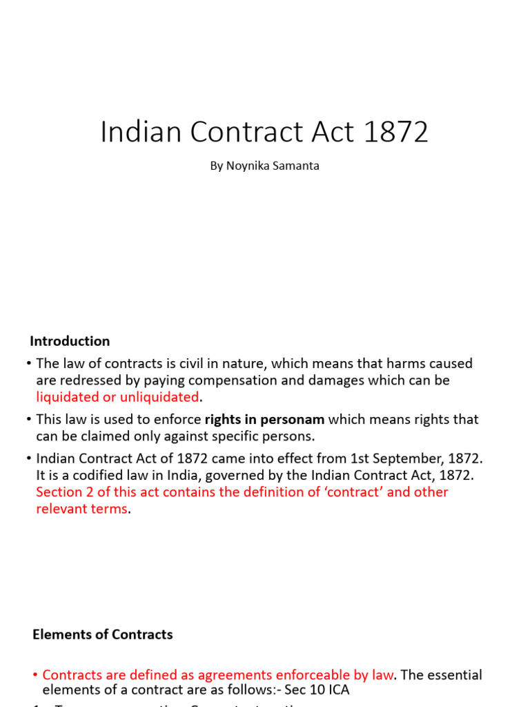 Overview of Indian Contract Act 1872 | PDF | Breach Of Contract ...