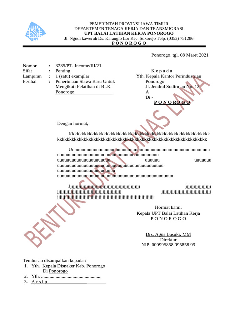 Contoh Surat Dinas Lama | PDF