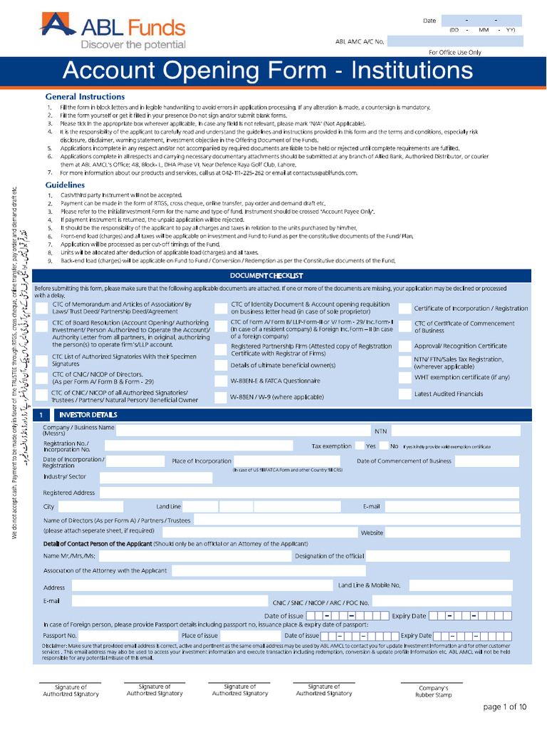 Account Opening Form - Institutional | PDF | Banks | Dividend