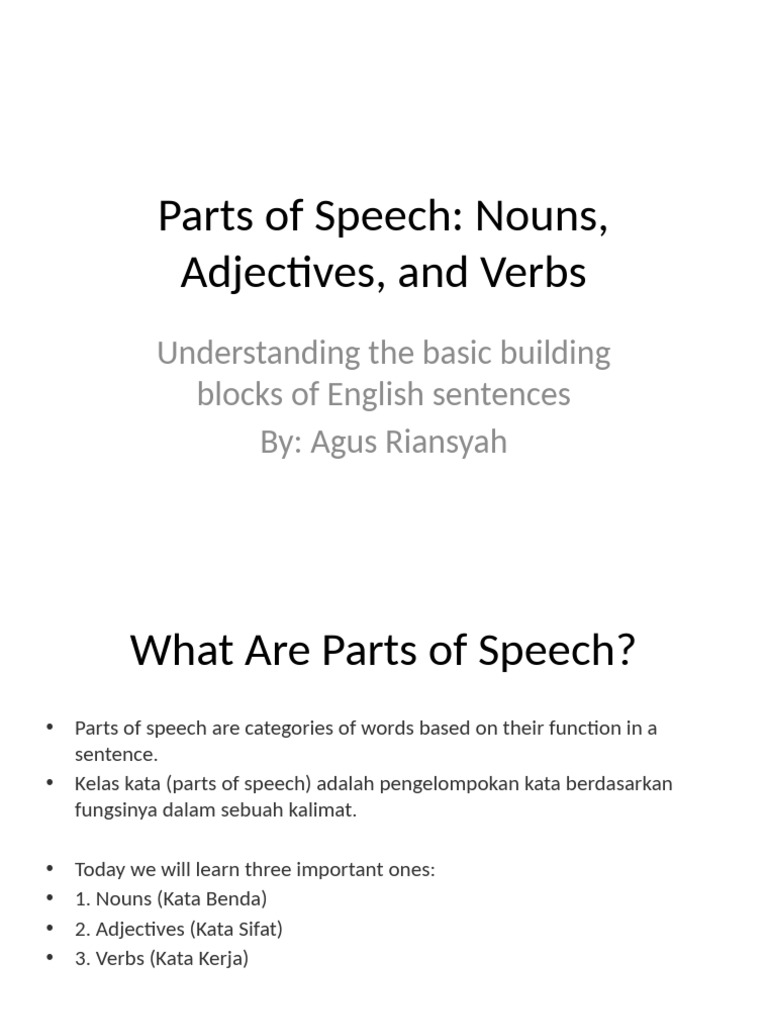 Parts of Speech: Nouns, Adjectives, Verbs | PDF | Noun | Verb