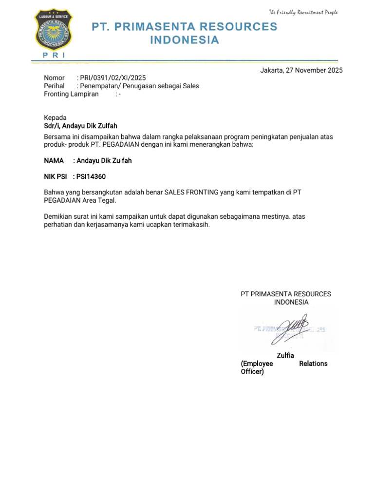 Surat Tugas Andayu Dik Z | PDF