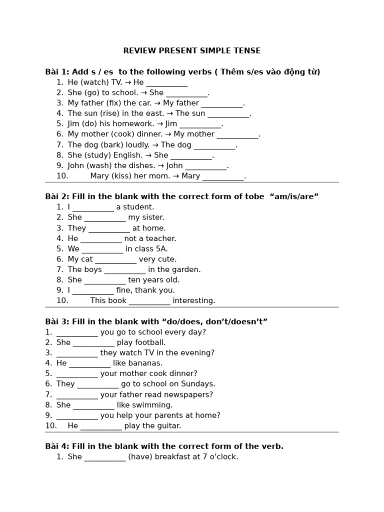 Review Present Simple Tense | PDF