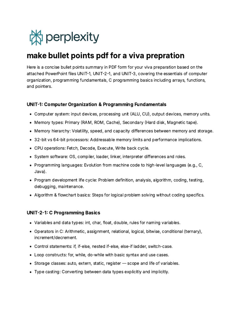 Make Bullet Points PDF for a Viva Prepration | PDF | Pointer (Computer ...