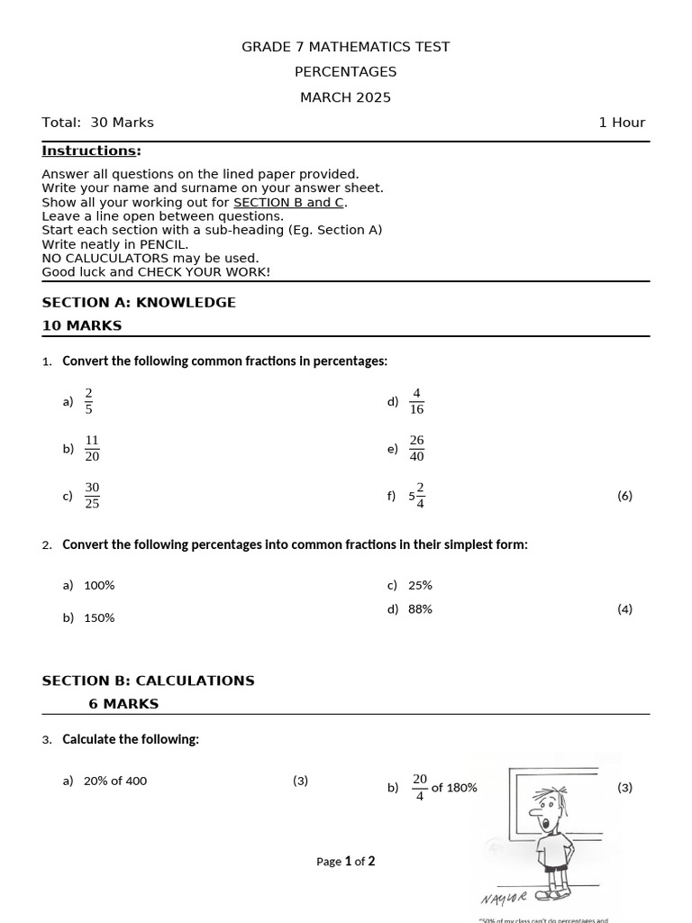 Grade 7 Math Test: Percentages 2025 | PDF | Chess Openings | Chess Theory