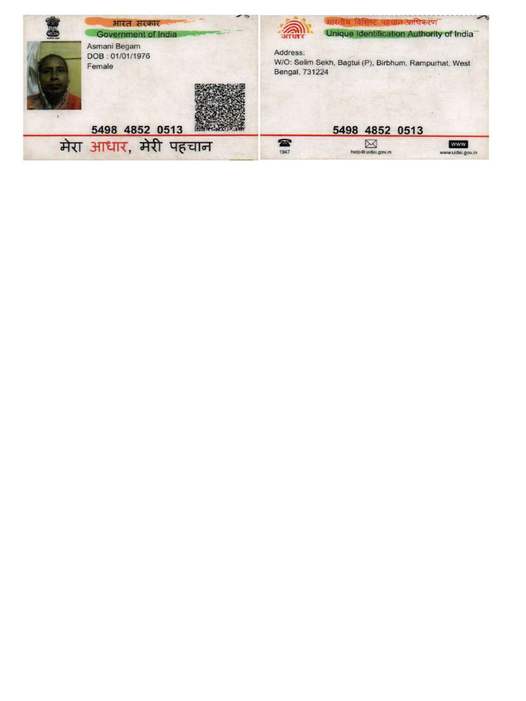 Asmani Begam_aadhaar Compressed | PDF
