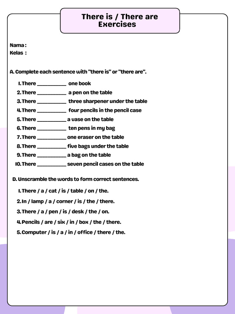 There Is There Are Exercise Worksheet Colorful Cute in Simple Style | PDF