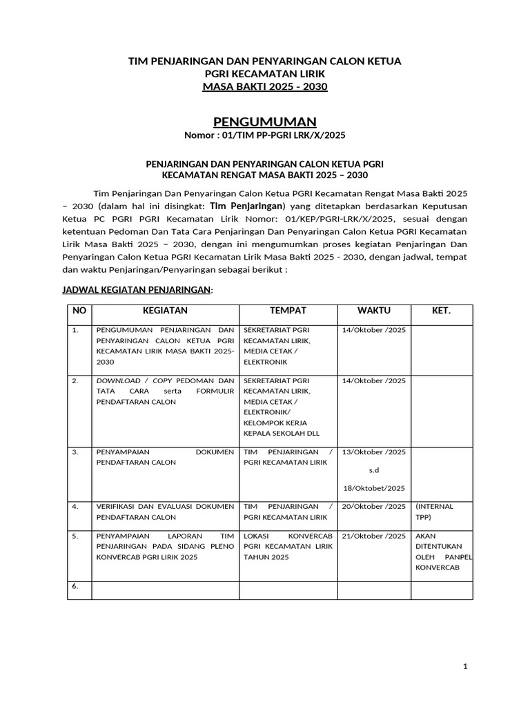 Tim Penjaringan Dan Penyaringan Calon Ketua[1] | PDF