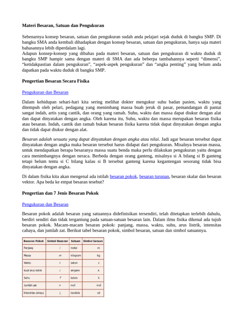 Materi Besaran Dan Pengukuran Terbaru 2023 | PDF