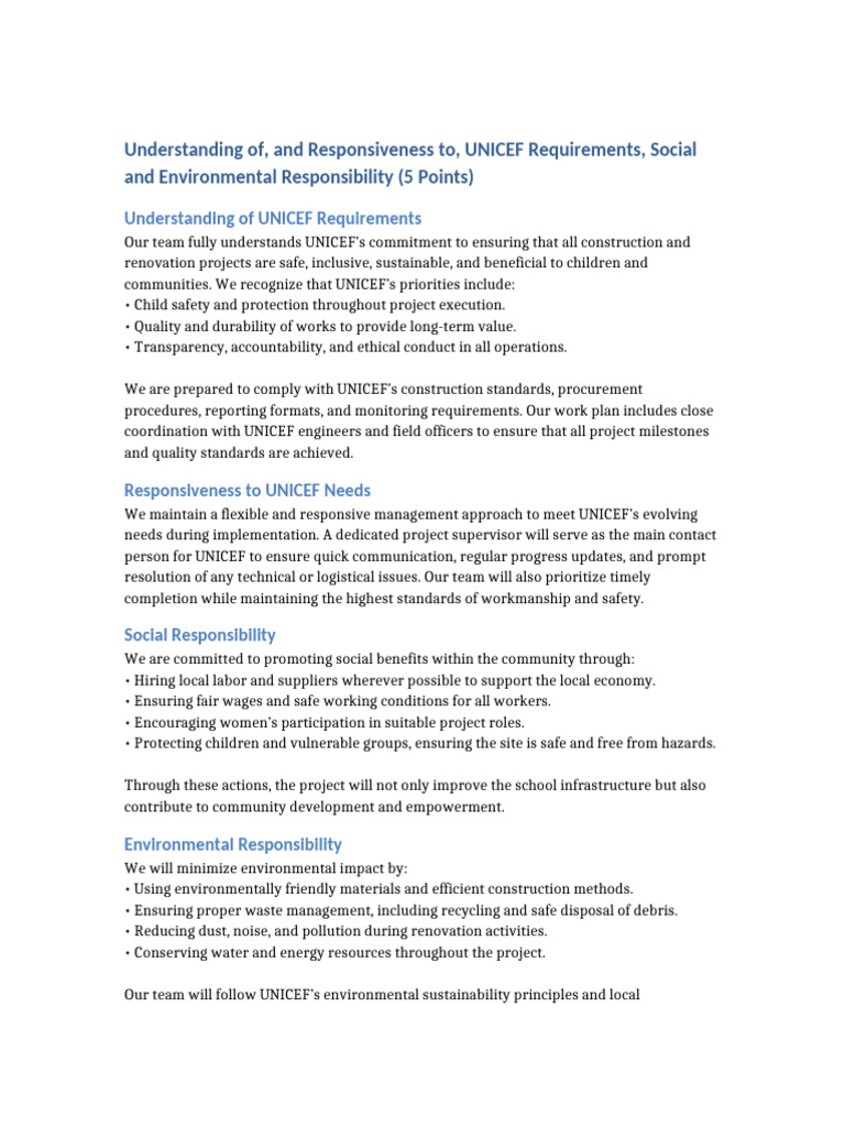 UNICEF Requirements and Responsibility | PDF | Sustainability | Waste ...