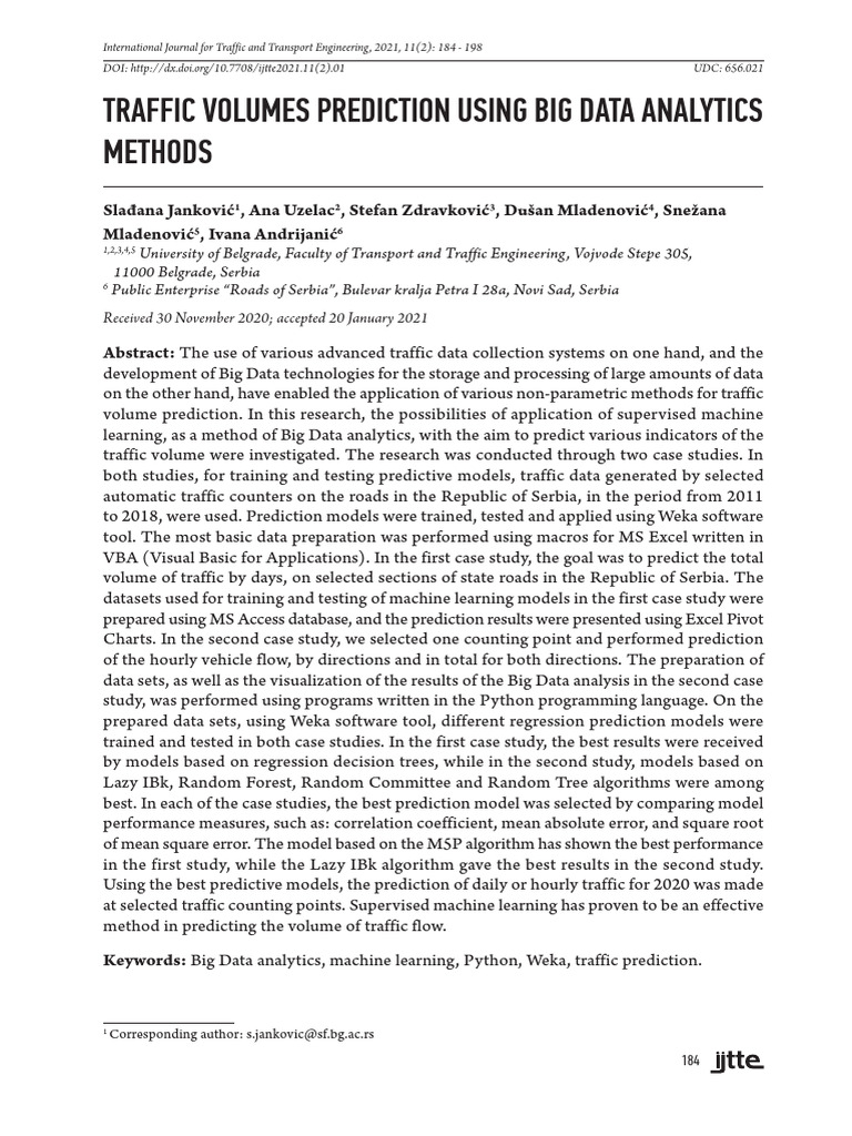 Traffic Volumes Prediction Using Big Data (Review Paper) | PDF | Errors ...