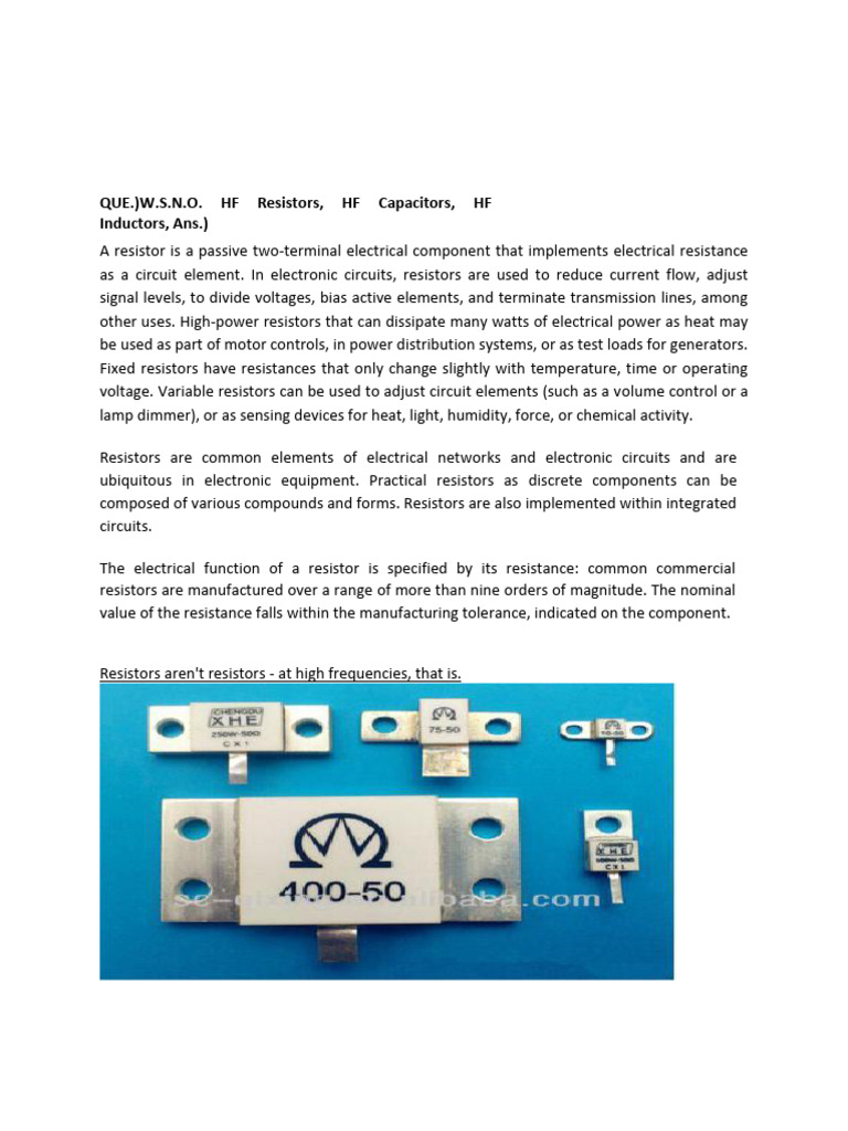 High-Frequency Resistor and Capacitor Behavior | PDF | Inductor | Capacitor