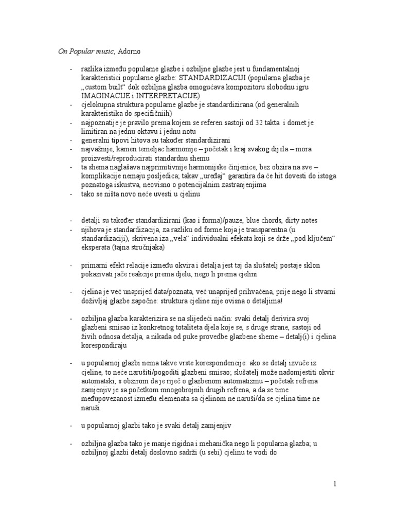 Popularna Glazba - Adorno | PDF