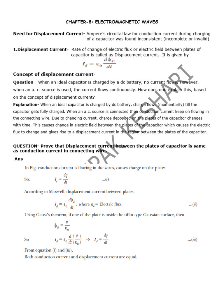 Displacement Current and Electromagnetic Waves | PDF | Electromagnetic ...