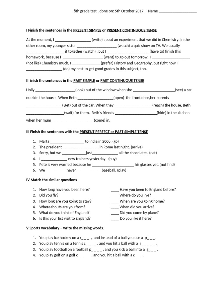 8th Grade Test Octobar | PDF