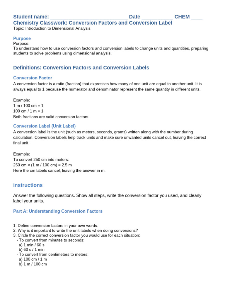Dimensional Analysis: Conversion Factors Guide | PDF
