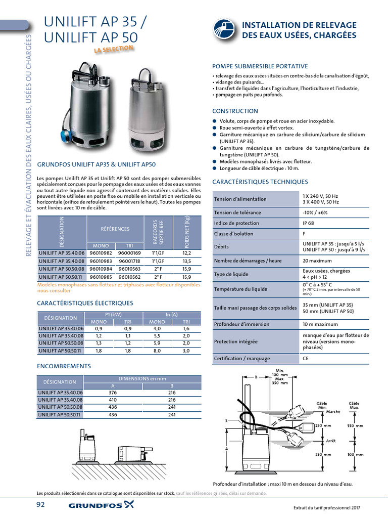 Pompes submersibles Unilift AP 35/50 | PDF | Pompe