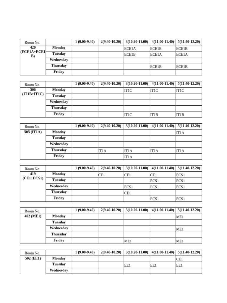 Weekly Class Schedule by Room | PDF