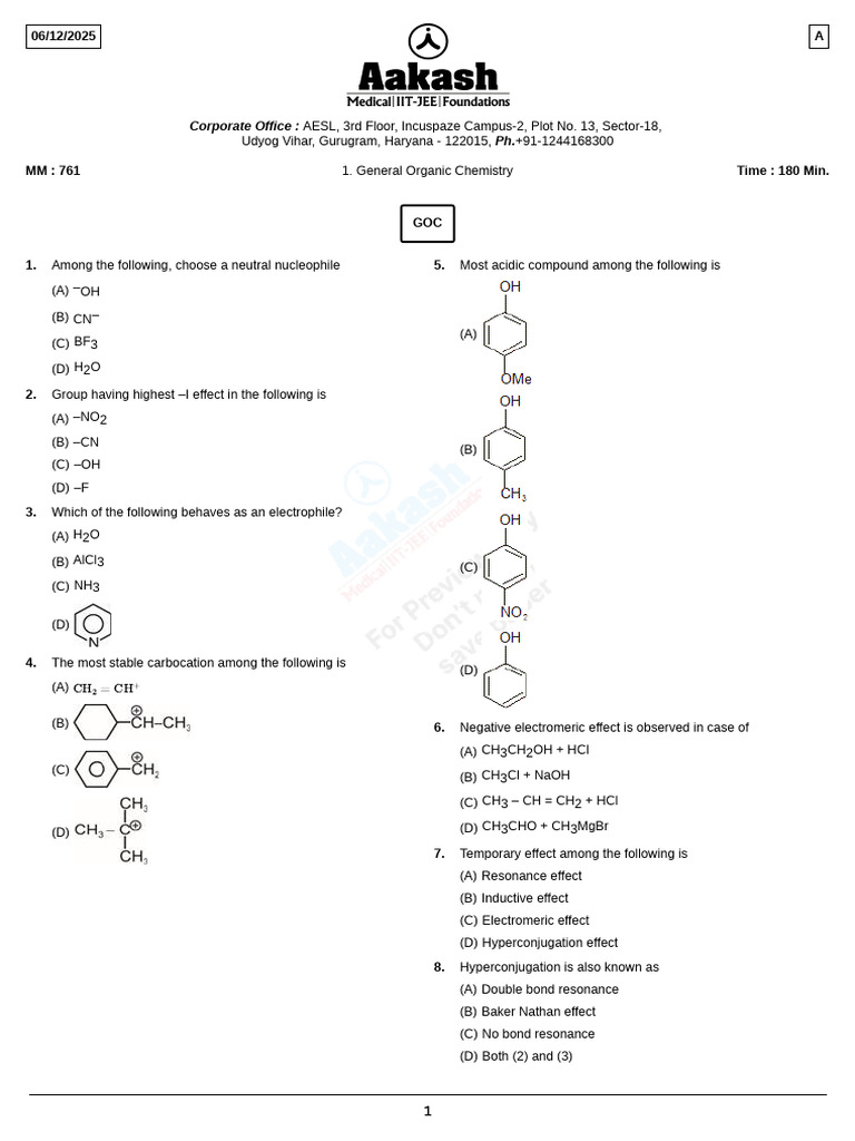 General Organic Chemistry Exam Questions | PDF | Chemical Compounds ...