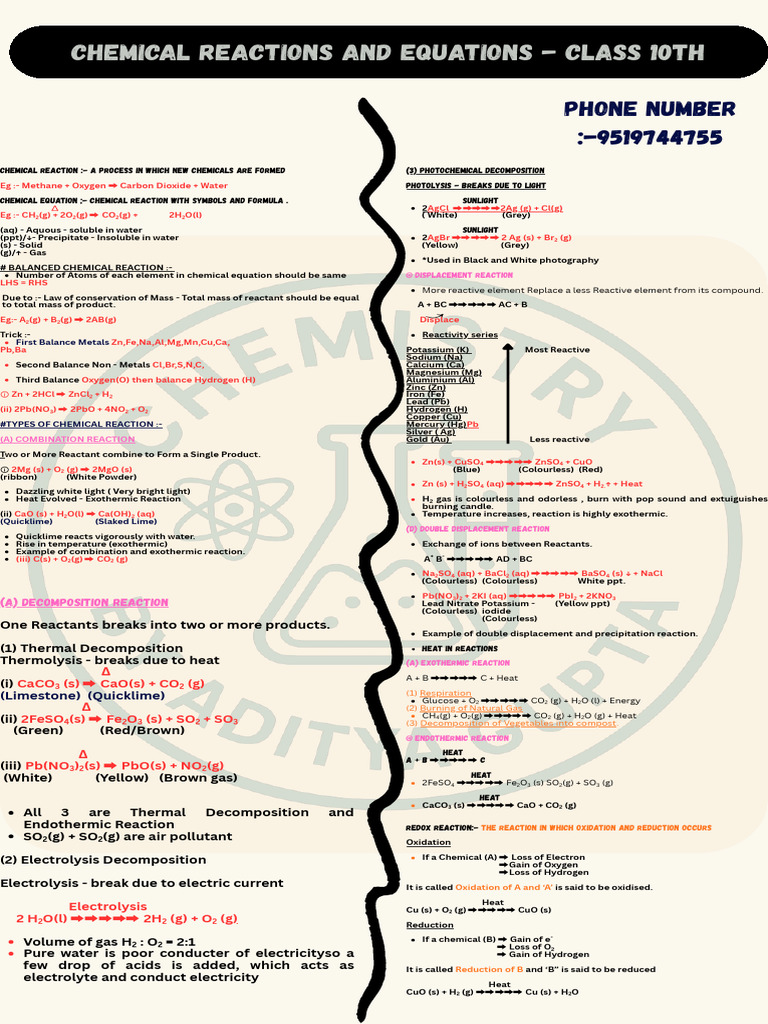 Chapter 1 and 2 Chemistry Class 10th Notes | PDF | Redox | Acid