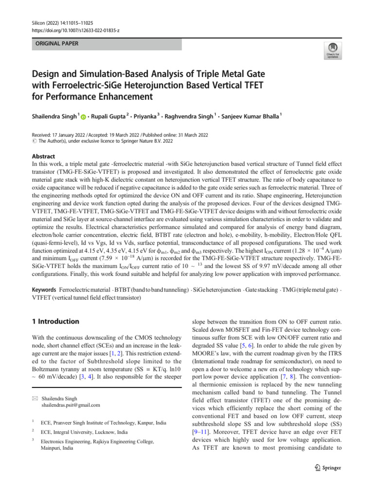 Triple Metal Gate VTFET with Ferroelectric SiGe | PDF | Field Effect ...