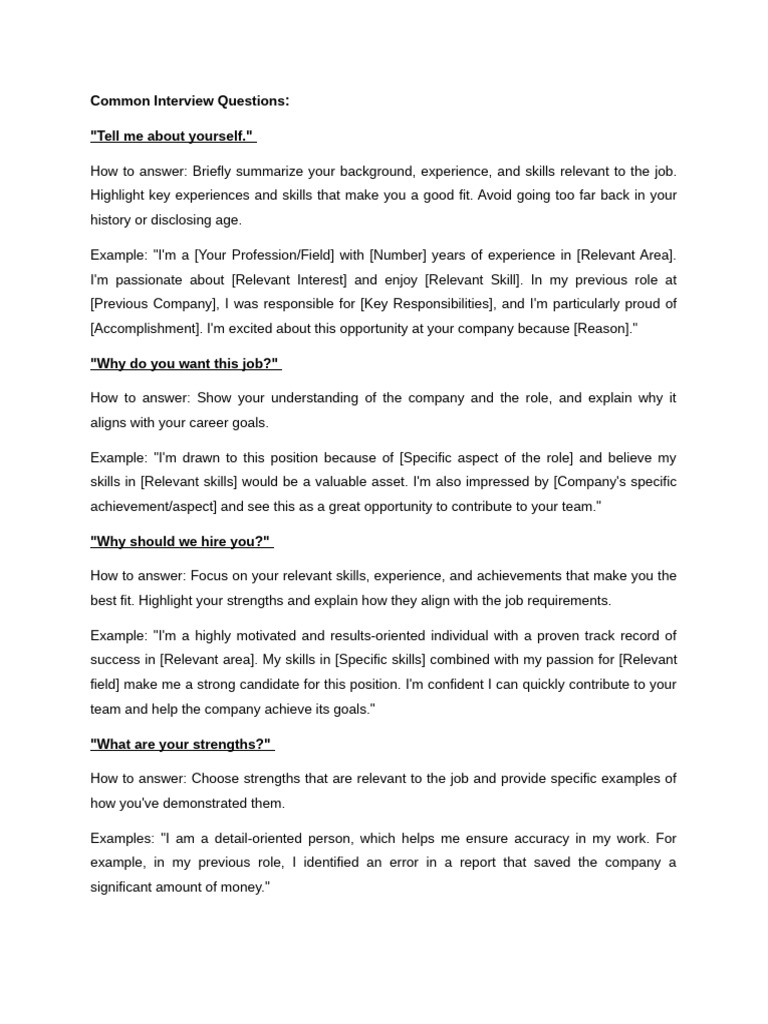 Common Interview Questions and Answers | PDF | Experience | Behavior ...