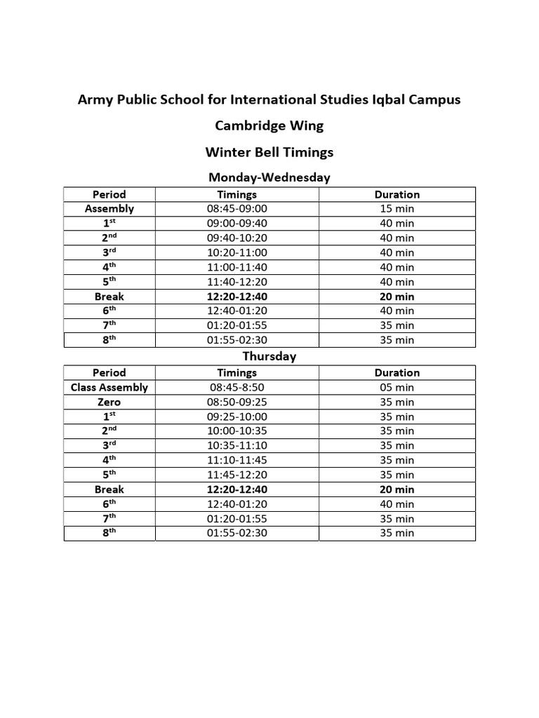 Bell Timings 845 | PDF