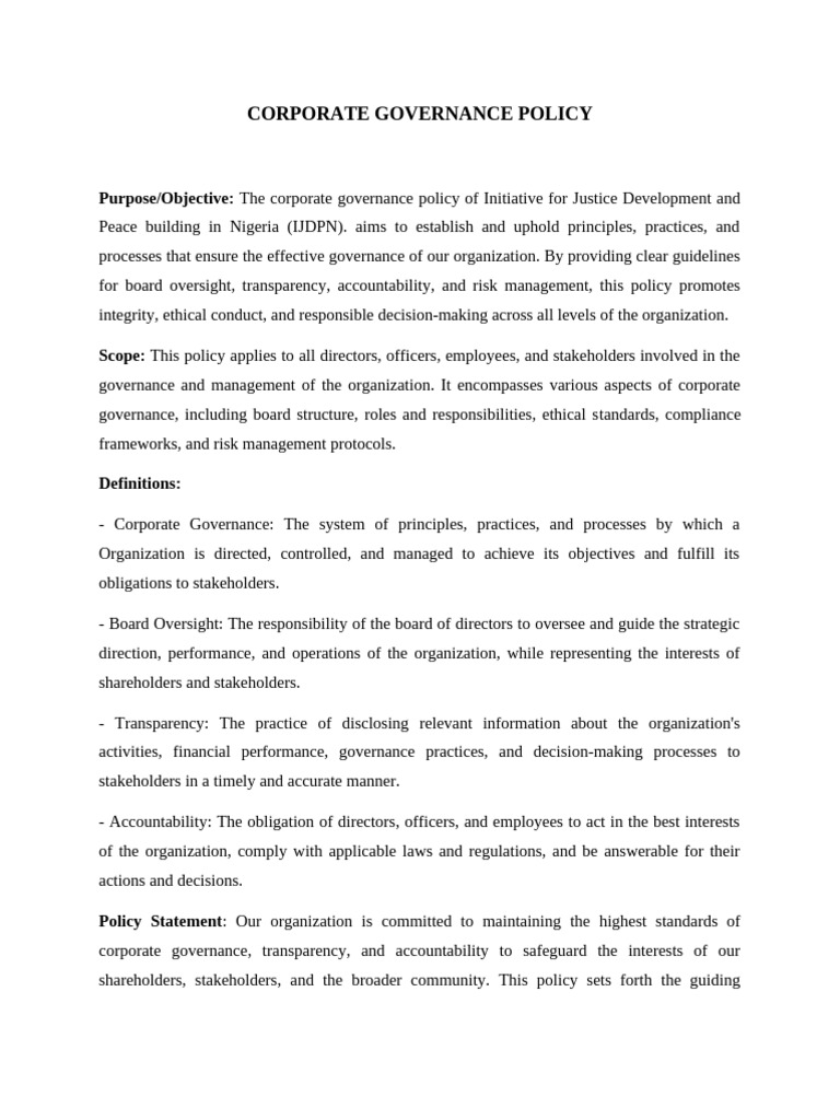 Corporate Governance Policy | PDF | Governance | Corporate Governance