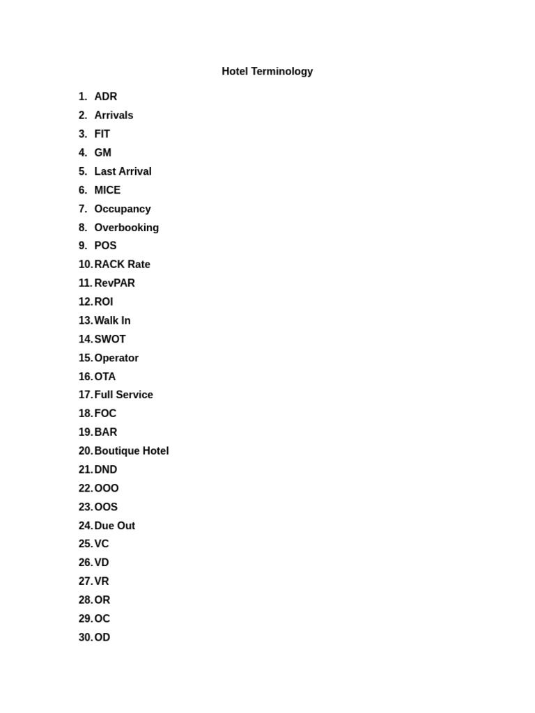 Hotel Terminology, Problems and Solutions | PDF
