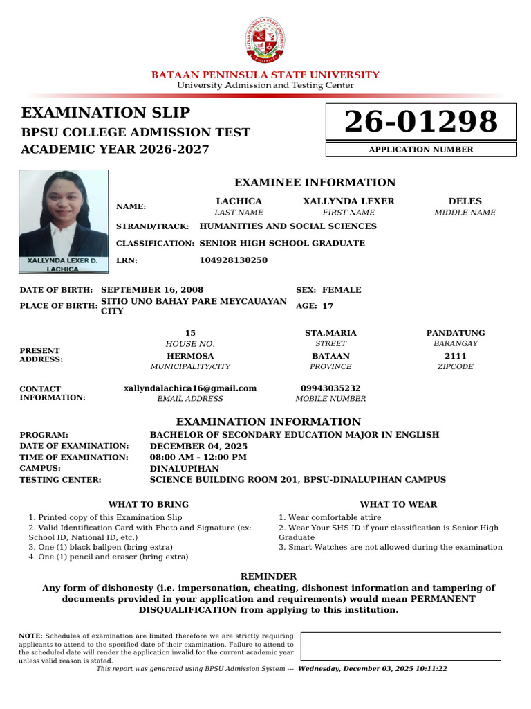 26-01298_BPSU-CAT Examination Slip (2) | PDF | Authentication | Access ...