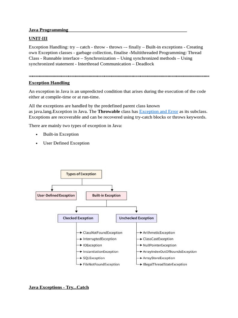 UNIT-3 Java Programming Notes | PDF | Java (Programming Language ...
