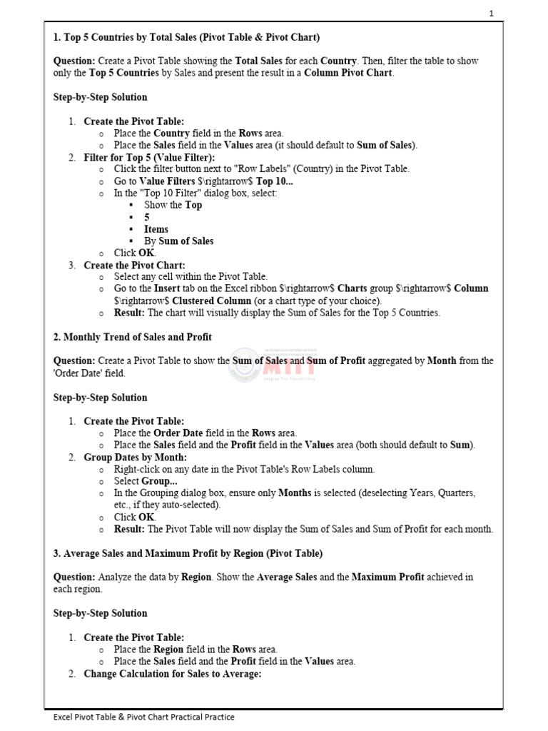 Excel Pivot Table Practice Guide | PDF | Data Management | Information ...