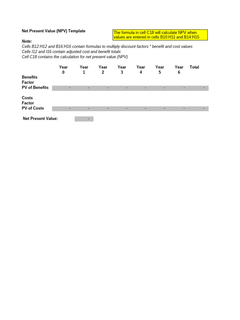Net Present Value Calculation Template | PDF