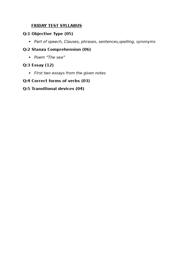 Friday Test Syllabus Overview | PDF