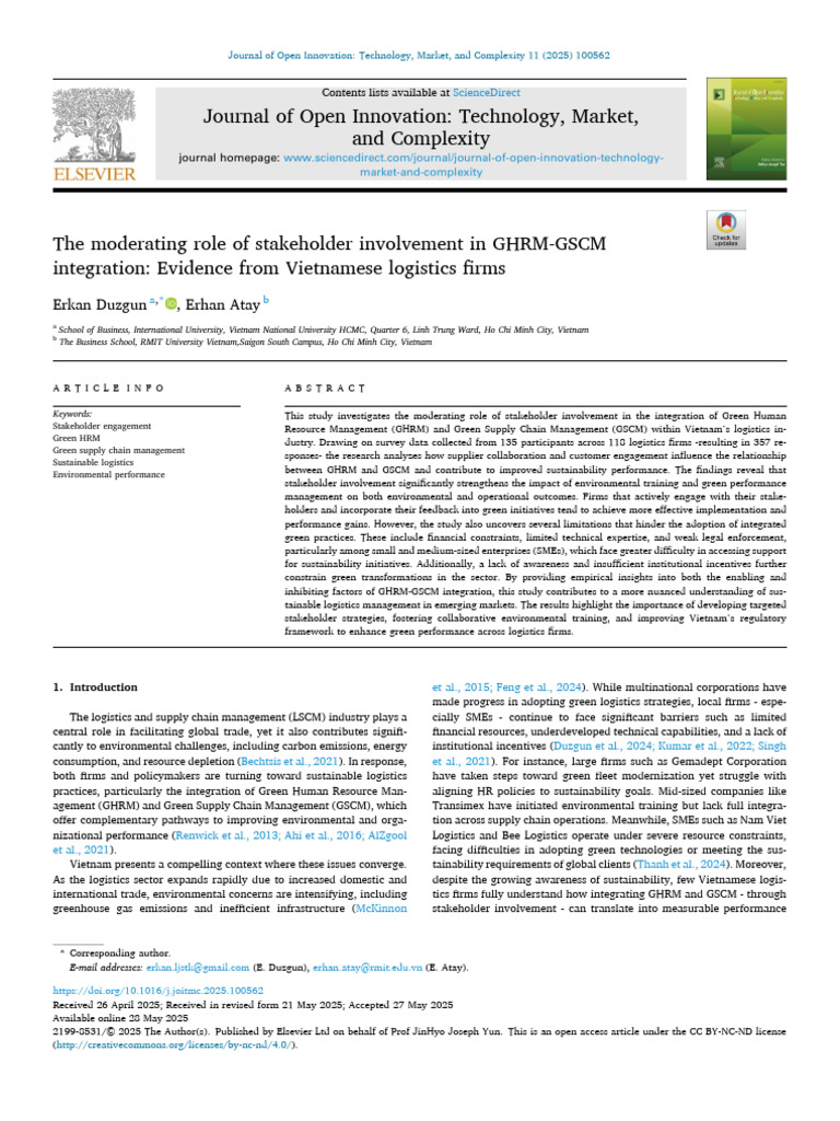Stakeholder Role in GHRM-GSCM Integration | PDF | Sustainability ...