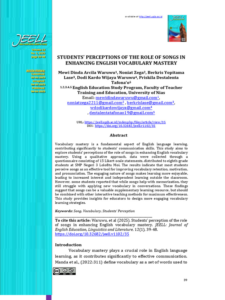 The Effect of Songs On Vocabulary Retent | PDF | Vocabulary | Language ...