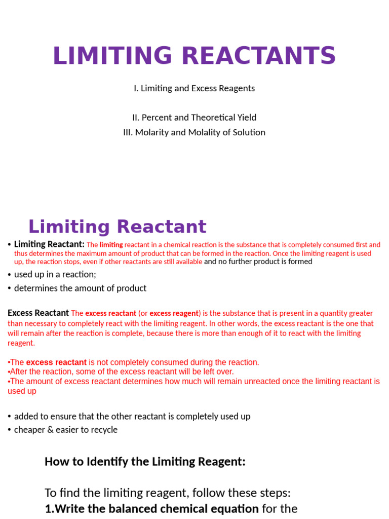 Understanding Limiting Reactants and Yields | PDF | Stoichiometry ...