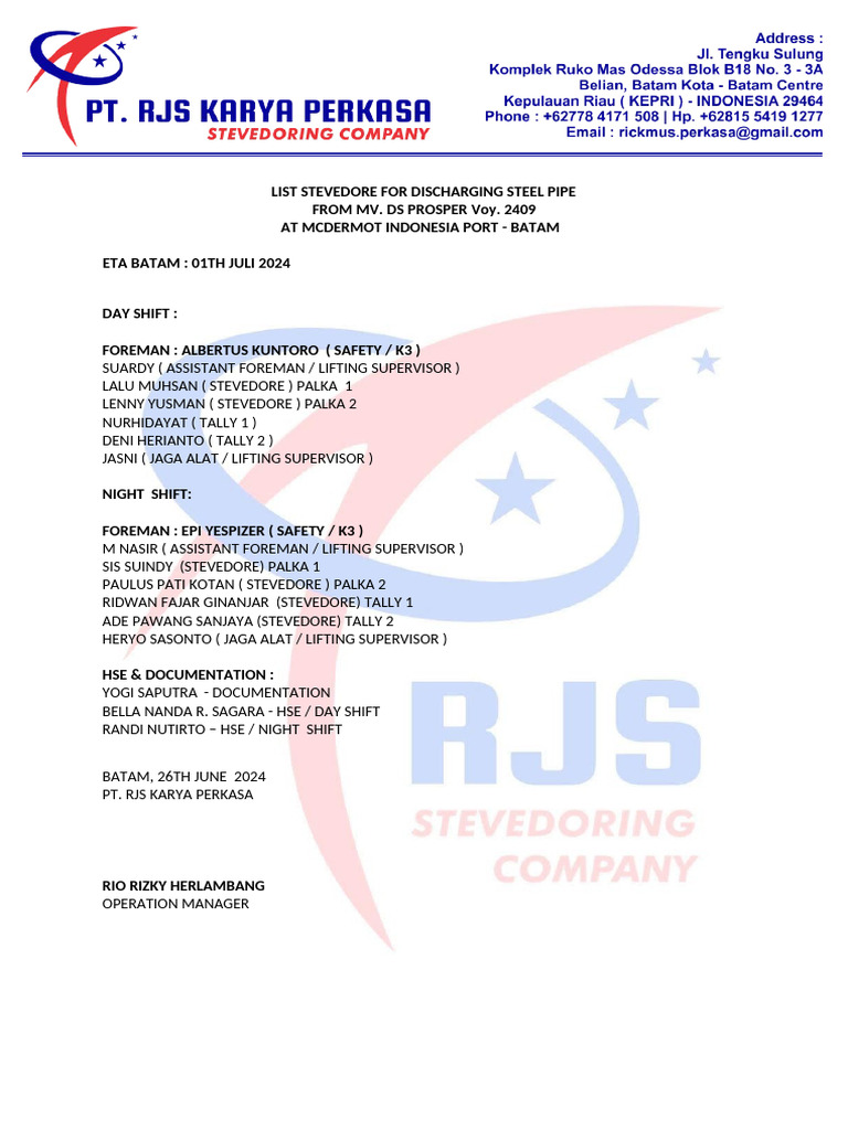 List of Stevedore Mv.ds Prosper | PDF