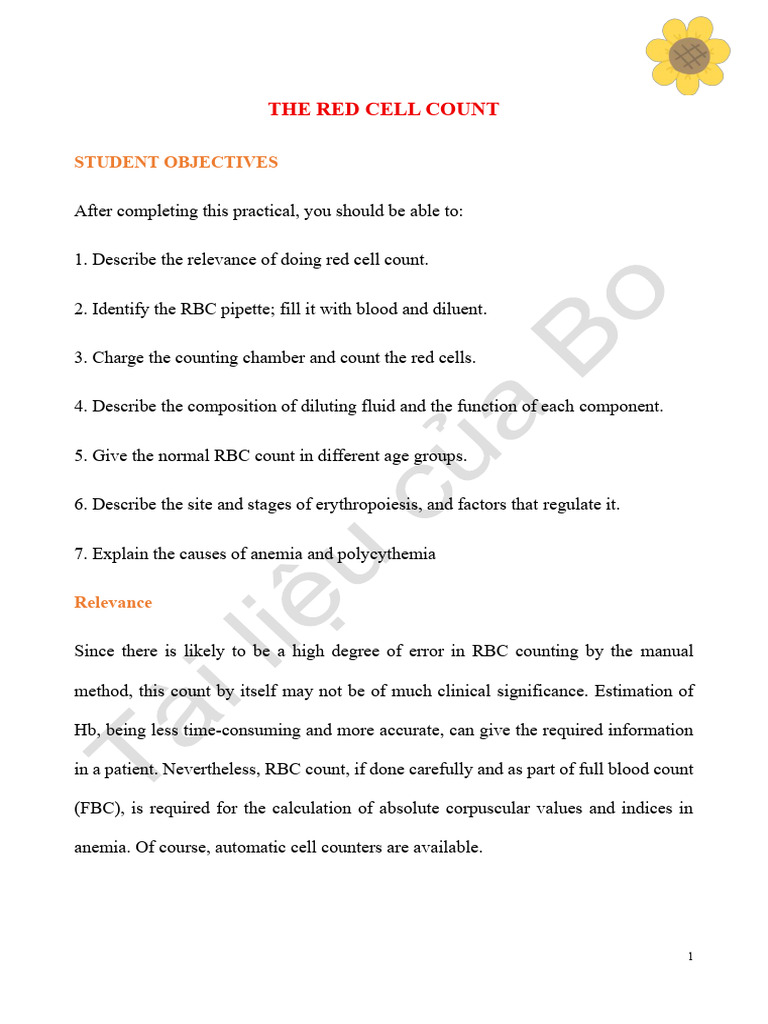The Red Cell Count | PDF | Red Blood Cell | Anemia