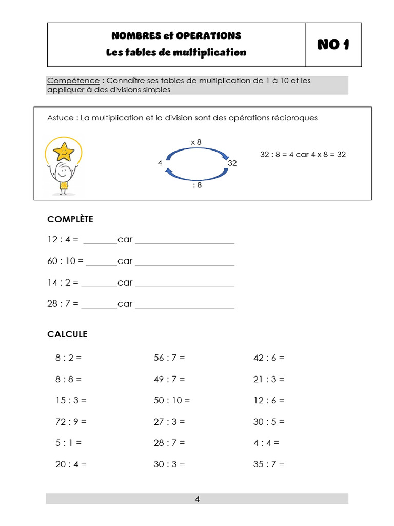 Tables de multiplication et divisions simples | PDF