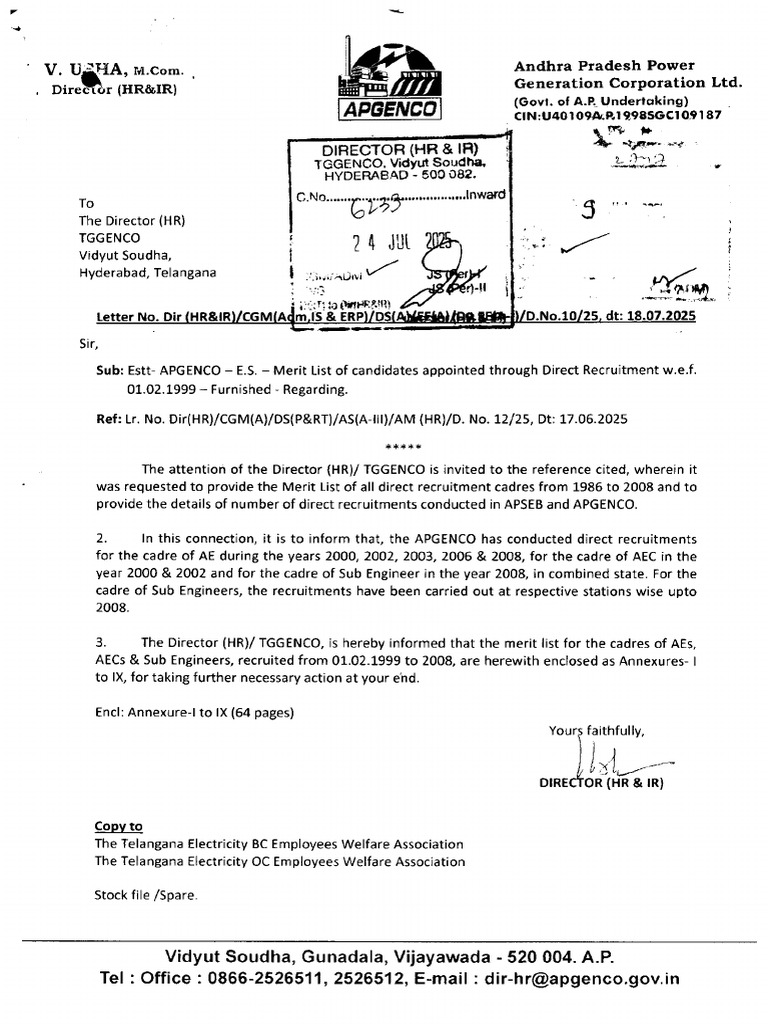 Merit List From APGENCO (1) | PDF