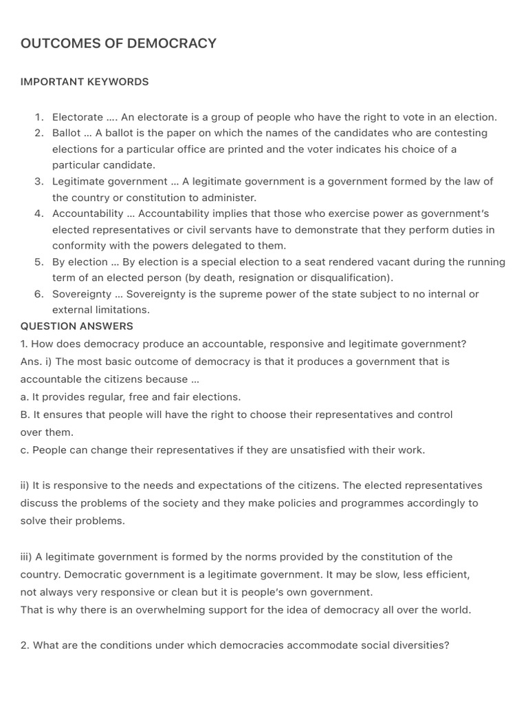 Outcomes of Democracy | PDF | Elections | Democracy