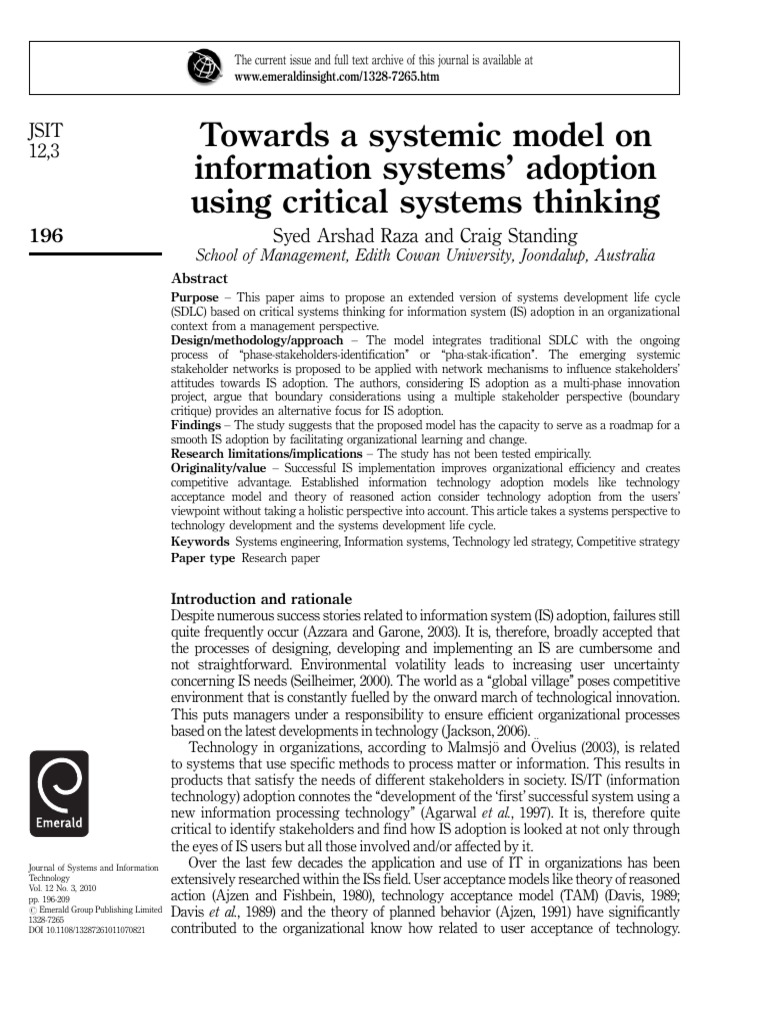 Systemic Model for IS Adoption | PDF | Software Development Process ...