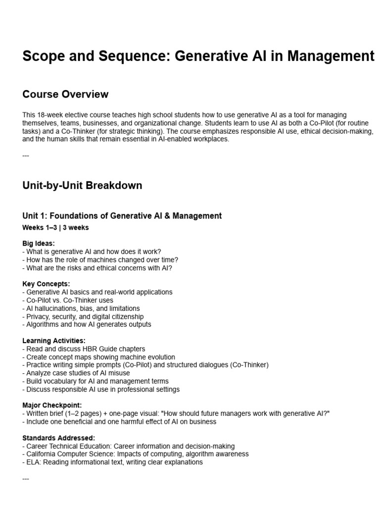 Generative AI Management Course Outline | PDF | Artificial Intelligence ...