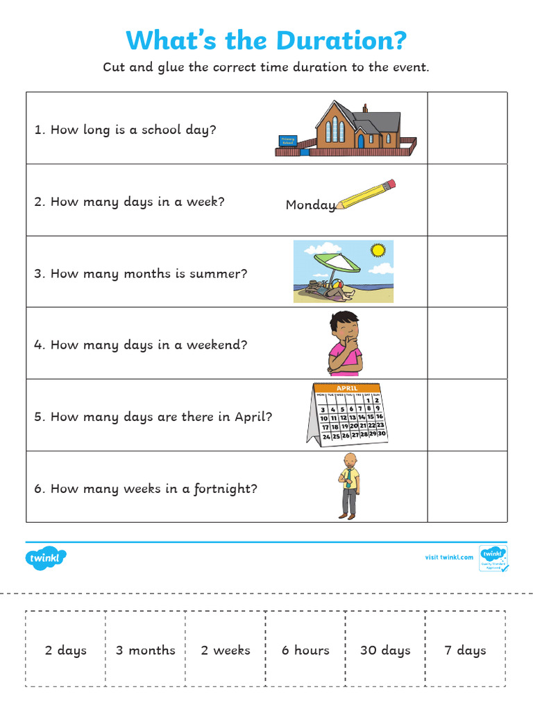 Time Duration Activities for Kids | PDF