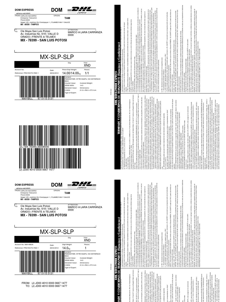 Guía de Rastreo y Envío DHL | PDF | Póliza de seguros | Pagos